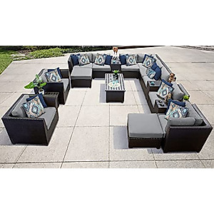 TK Classics Barbados 17 Piece Wicker Outdoor Sectional Seating Group with Storage Coffee Table and Club Chairs, Grey