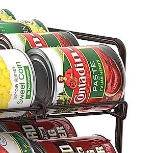 Can Organizer Stackable 2 Pack Can Storage Dispenser Rack 3 Tier Holds up 36 Cans Rotates First in First Out for Kitchen Cabinet or Pantry, Bronze