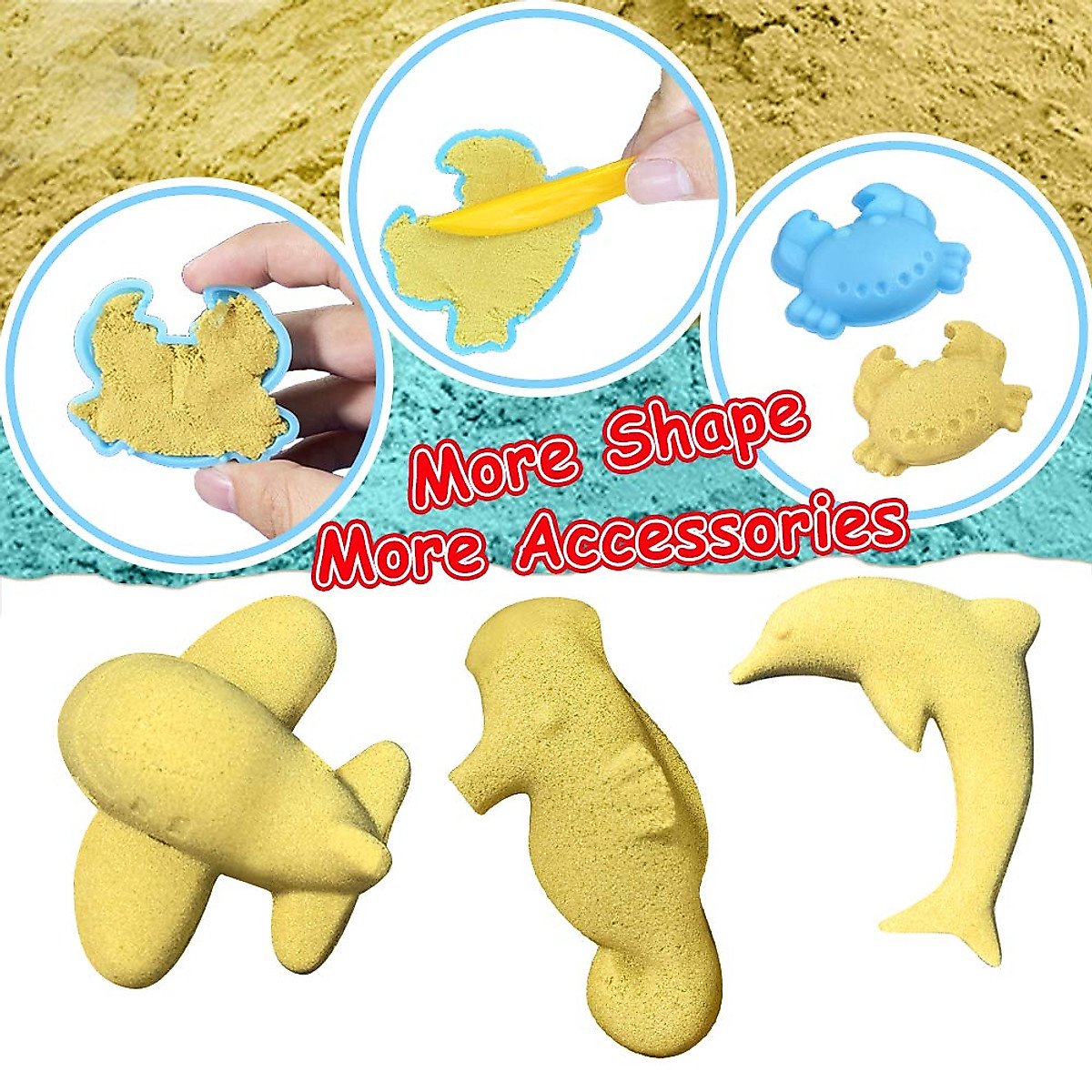 ESSENSON Play Construction Sand Kit - 3lbs Sand with 2 Colors, 6 Mini Construction Trucks, Construction Toys and Signs, Animal Mold, Modeling Tools, Foldable Sandbox, Gifts for Boys Girls