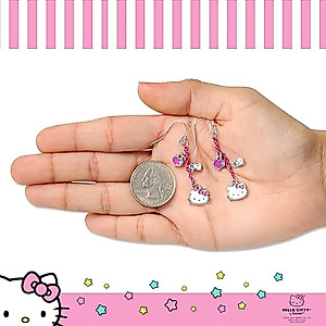 Sanrio Hello Kitty Womens Dangle Earrings Official License - Fashion Jewelry Pink Coated Hello Kitty Earrings with Charms