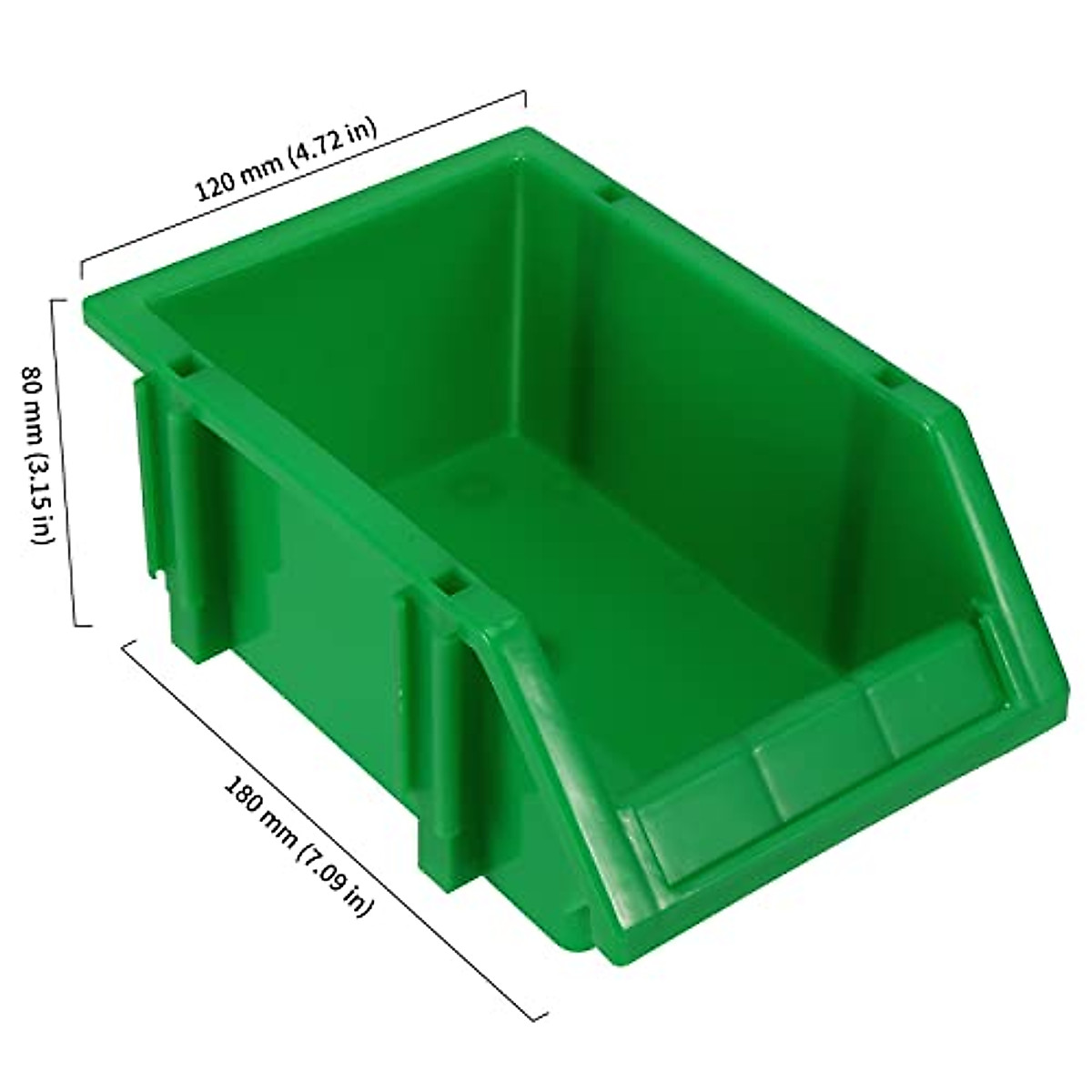 HOIGON 12 Pack Garage Storage Tool Bin, Green Plastic Hanging Stacking Stackable Organizer Storage Rack for Hardware Tools Organization, Workshop, Small Parts, 7.09 x 4.72 x 3.15 Inch