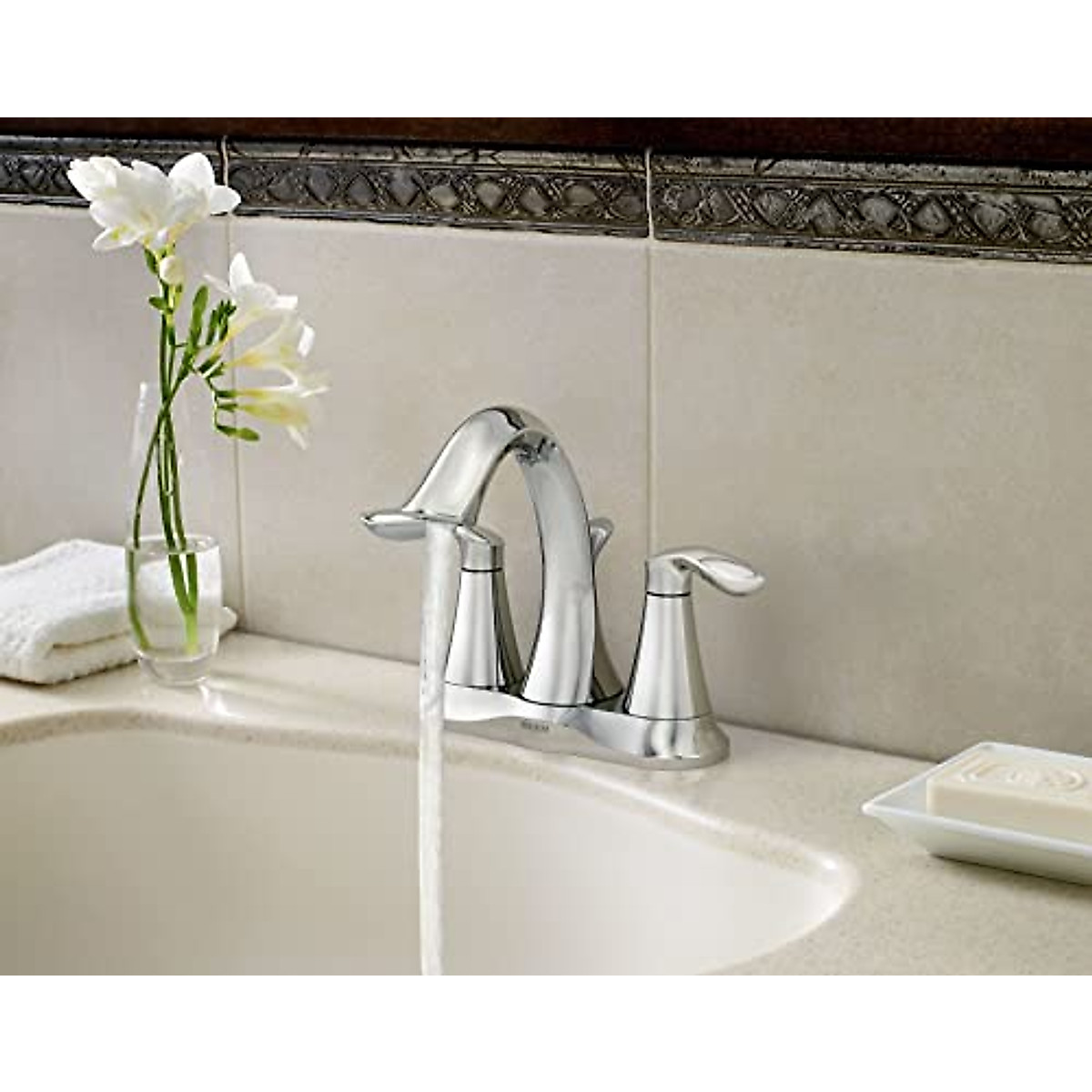 Moen Eva Chrome Two-Handle Centerset Bathroom Sink Faucet with Drain Assembly for 3-hole Installation Setups, 6410