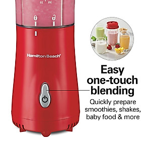 Hamilton Beach Portable Blender for Shakes and Smoothies with 14 Oz BPA Free Travel Cup and Lid, Durable Stainless Steel Blades for Powerful Blending Performance, Red (51101RV)