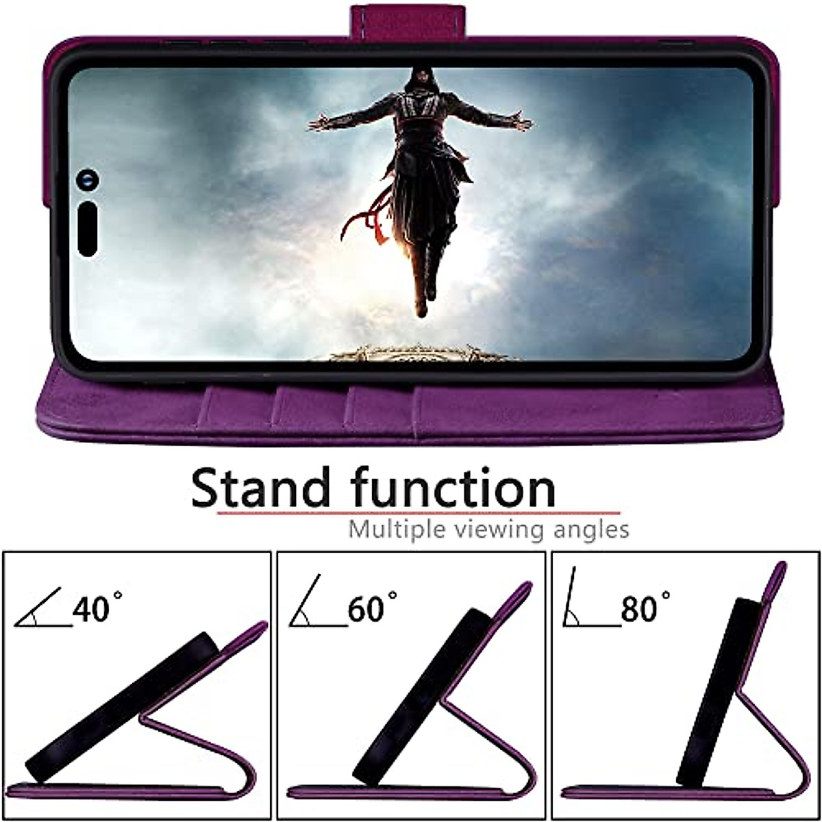 DuckSky for iPhone 14 Pro 6.1" Genuine Leather Wallet case 【RFID Blocking】【4 Credit Card Holder】【Real Leather】 Flip Folio Book Phone case Protective Cover Women Men for Apple 14Pro 5G case Purple
