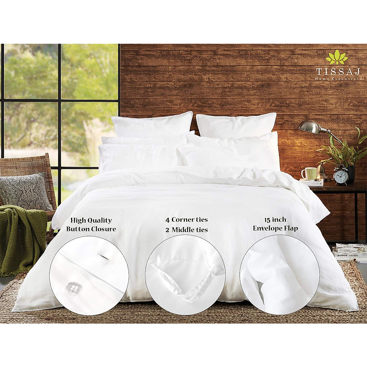 Organic Cotton Duvet Cover Queen/Full – Natural – GOTS Certified – Soft & Smooth Sateen Weave – Secure Fit with Corner Ties & Envelope Closure – Premium Bedding – Machine Washable – Tissaj