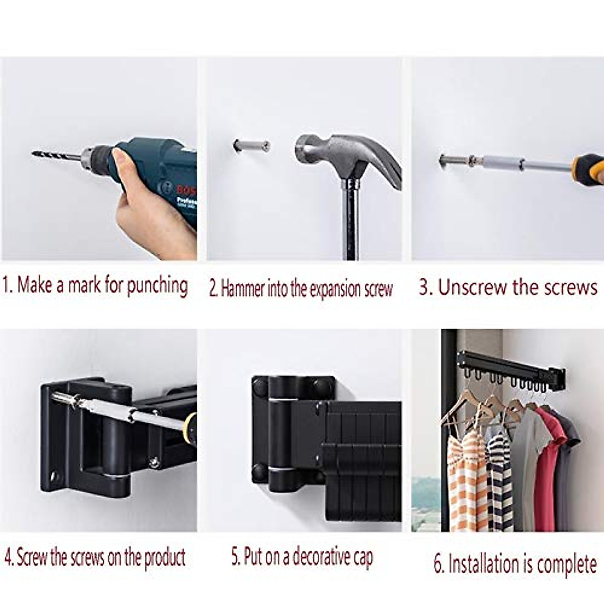 EAFTOS Wall Mounted Drying Rack Retractable Multifunctional Folding Clothes Dry Racks Clothes Hanger for Bathroom,Balcony (Color : Silver, Size : 60x9cm)