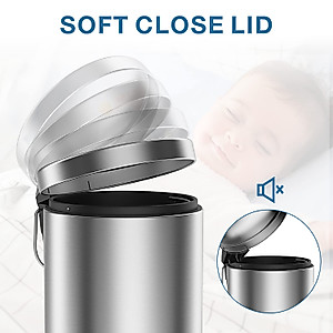 H+LUX Small Trash Can with Lid for Bathroom,Bedroom,Office,Mini Garbage can with Foot Pedal for Small Space, Anti-Fingerprint Brushed Stainless Steel Garbage Can, 0.8Gal/3L