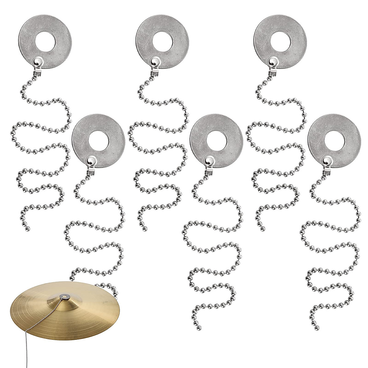 YOUEON 6 Pack Cymbal Sizzler Drum Cymbal Chain, 12 Inch Stainless Steel Cymbal Extension Chain for Rides, Crashes, Chinas, Drum Jazz Set, Drum Kits, Jazz Drums, No Rivets Required