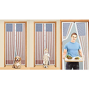 Patriotic American Flag Pattern Quick Install Mesh Magnetic Screen 40” x 85.5” - Helps Keep Bugs & Insects Out - Perfect for Single Doors Leading to Your Porch or Patio - Folds for Easy Storage