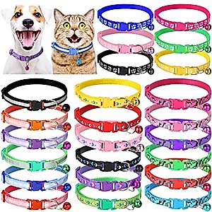 24 Pcs Puppy Collars for Litter Cat Collar with Bells Soft Nylon Whelping Puppy Collars Adjustable Reflective Cat Collar for Newborn Pets Dogs, Assorted Colors (Lovely Style)