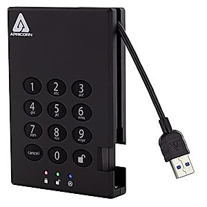 Apricorn 2TB Aegis Padlock USB 3.0 256-Bit AES XTS Hardware Encrypted Portable External Hard Drive (A25-3PL256-2000)