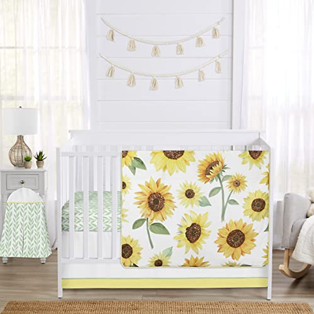 Sweet Jojo Designs Yellow, Green and White Sunflower Boho Floral Foldable Fabric Storage Cube Bins Boxes Organizer Toys Kids Baby Childrens - Set of 2 - Farmhouse Watercolor Flower