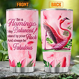 Steel Tumblers Insulated Hot Coffee Stainless Handle, Flamingo Stay Balance, Tumbler 20 Oz With Lid And Straw, Flamingo Gifts