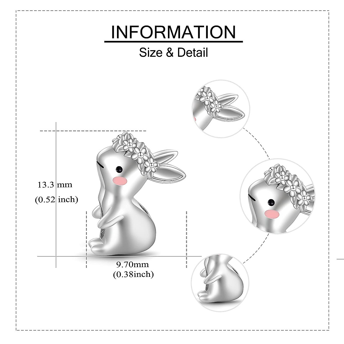EXRANQO Rabbit Charms for Charms Bracelet 925 Sterling Silver Bunny Beads Birthday Presentsfor Animal Lovers and Women