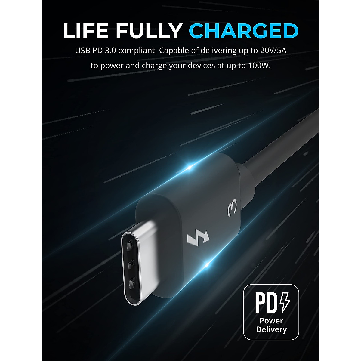 SABRENT Thunderbolt 3 USB-C Cable [Certified] 7.8" (20cm) | 40 Gbps | 100W Charging | E Mark Chip | for MacBook, Laptops, Docks [CB-T320]