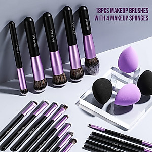 BS-MALL Makeup Brushes Premium Synthetic Foundation Powder Concealers Eye Shadows Makeup 18 Pcs Brush Set with 4 Pcs Makeup sponge Set