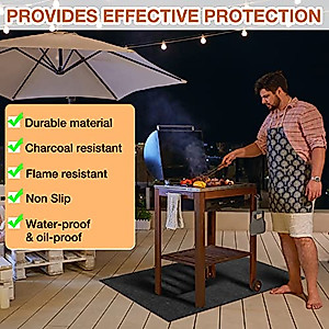 2 Pcs Large Under Grill Mat 60 x 36 Inch Reusable Absorbent Oil Pad Fireproof Fire Pit Mat Waterproof Deck and Patio Protective Mats for Outdoor Gas Grill Charcoal Fireplace BBQ Protector, Black