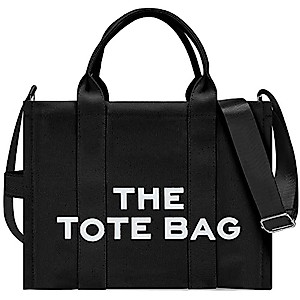 ZooLLyn The Tote Bag Canvas for Women, Handbag Tote Purse with Zipper Canvas Crossbody Bag Office Travel School Black