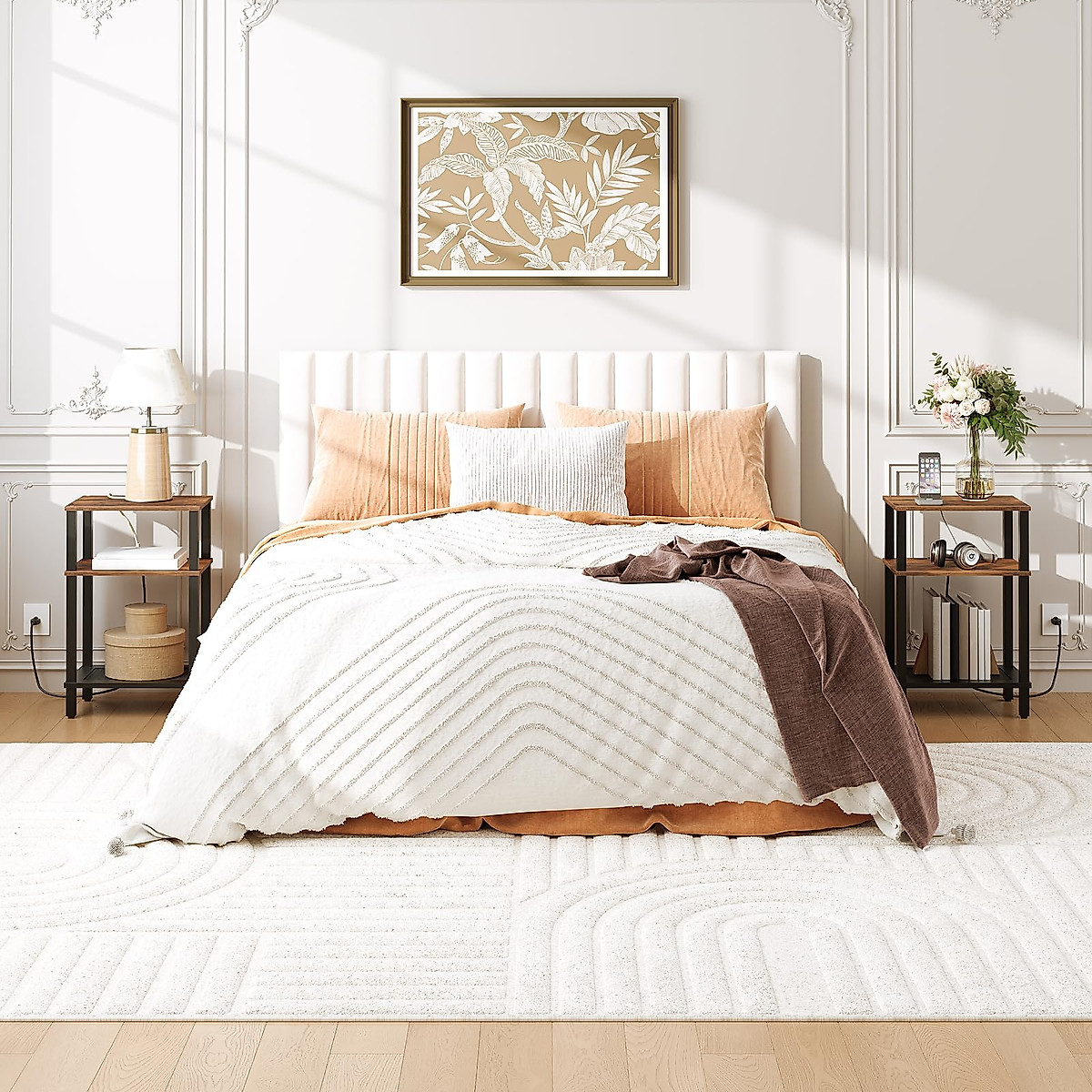 HOOBRO Side Table with Charging Station, End Table with USB Ports and Outlets, 3-Tier Storage Shelves Nightstand, Sofa Table for Small Space in Bedroom, Living Room, Rustic Brown and Black BF106UBZ01