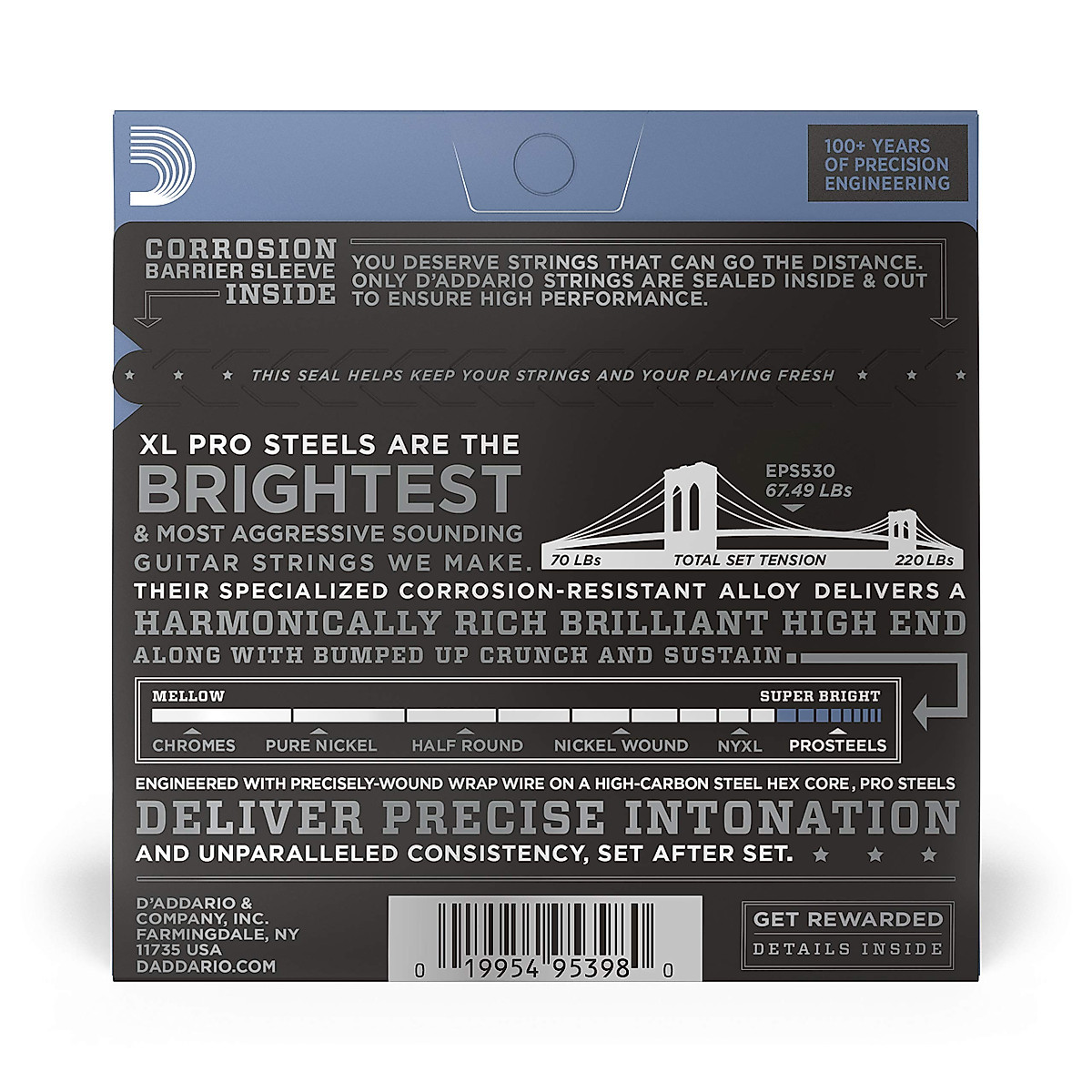 D'Addario Guitar Strings - ProSteels Electric Guitar Strings - Round Wound - Brighter, Crunchier, Increased Sustain - EPS530 - Extra-Super Light, 8-38