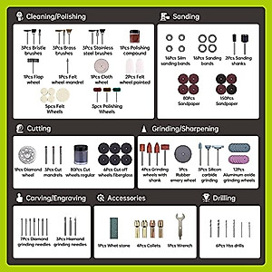 TARCHER Rotary Tool Accessories Kit 420pcs, 1/8", 3/32" and 1/16" Collets Shank Electric Grinder, Universal Fitment with Carrying Case for Cutting, Grinding, Sanding, Drilling, and Polishing
