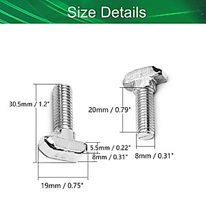 Yinpecly M8 x 25mm T Slot Bolts Fastener for European Standard 45 Series T-Slot Aluminum Profile Construction Industry, Carbon Steel Chrome Plated Silver Tone 20pcs