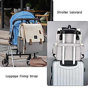 Diaper Bag Backpack with Portable Changing Pad, Pacifier Case and Stroller Straps White