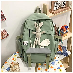 MOwers Kawaii Backpack with Cute Rabbit Pendant (Green)