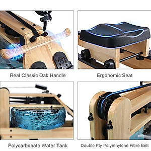 TRUNK Water Rowing Machine for Home Gym Fitness, Classic Solid Wood Rower Machine with LCD Monitor Whole Body Exercise Cardio Training