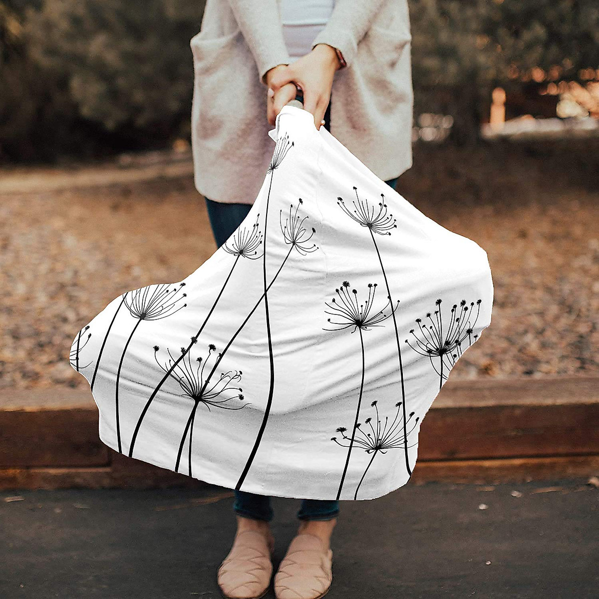 Baby Nursing Cover Carseat Canopy Modern Black Line Dandelion Flower Breathable Privacy Breastfeeding Scarf Farm Blossoms Wild Floral Multi Use Car Seat Covers for Boys or Girls