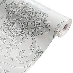 Yifely Grey Floral Shelving Paper Self Adhesive Shelf Liner Dresser Drawer Sticker 17.7 Inch by 9.8 Feet