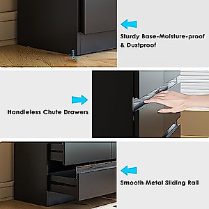 Gdvsclr 6 Drawer Double Dresser, Bedroom Dresser with LED Light, Wood Dresser for Nursery, Living Room, Hallway, Handless Design, 47.2''W×15.7''D×30.2''H (Black)