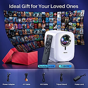 WiFi Projector - MUDIX Movie Projector Native 1080P 2.4+5G WiFi Portable Video Projector, 12500 Lumens Mini Projector with Remote Control HD AV USB for Phone Laptop DVD, iOS Android Wireless Display