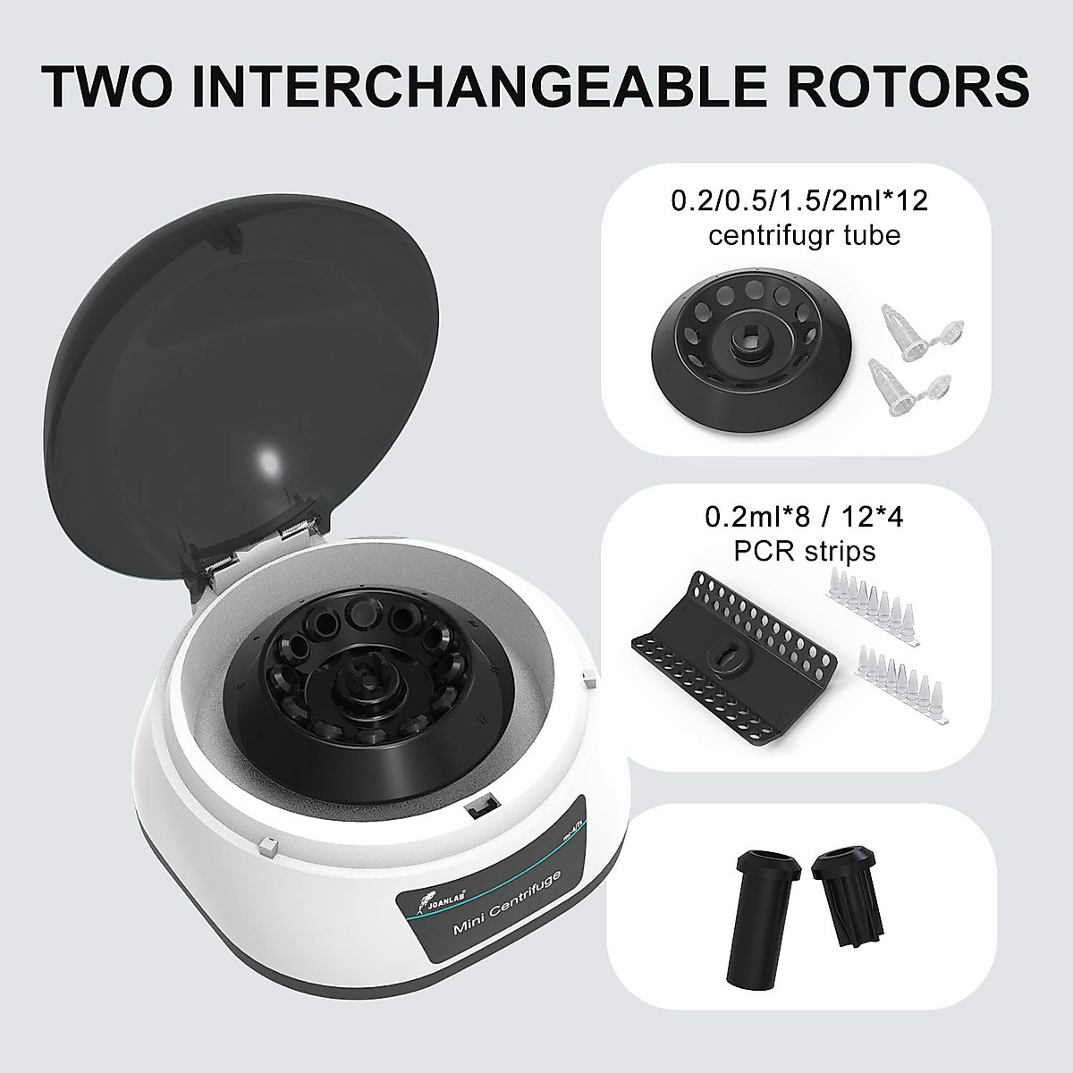 JOANLAB Mini Centrifuge Machine,4000rpm Lab Benchtop Centrifuge,2 Rotors for 0.2/0.5/1.5/2ml Micro tubex12 and 0.2ml 8/12 PCR stripex4