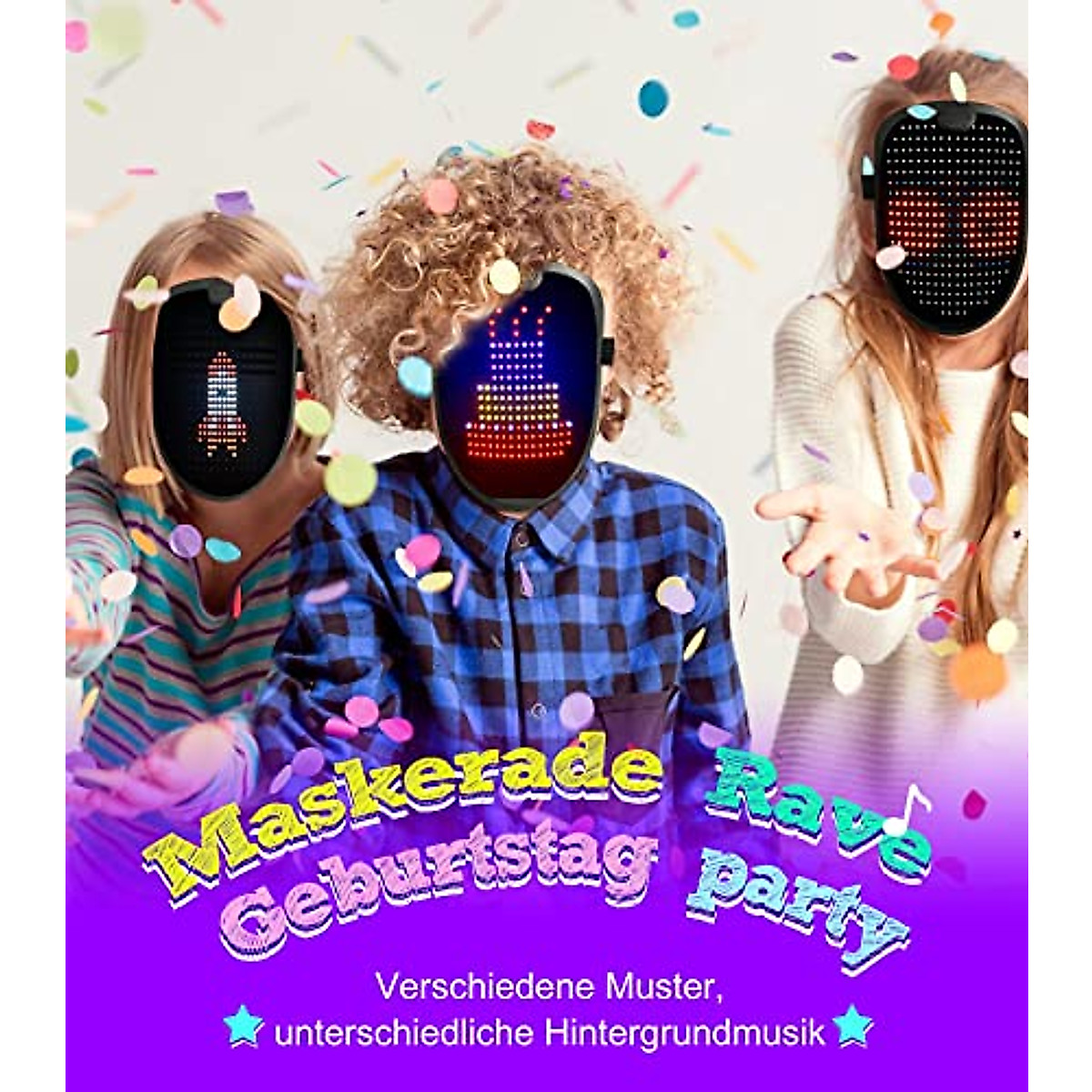 Kid Led Mask with Music Gesture Sensing Transforming Face,Light Up Luminous Digital Glow Masks for Halloween Christmas Birthday Party