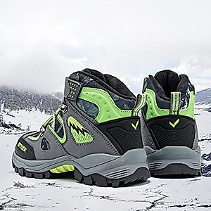 VITUOFLY Boys Hiking Boots Kids Warm Winter Snow Boots Girls Hiking Shoes Outdoor Adventure Trekking Shoes Anti-skid Sneakers Steel Buckle Grey Green Size 6.5