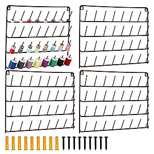 HAITARL 4 Set of Sewing Thread Organizer,Wall-Mounted Metal Thread Rack,32-Spool Thread Holder with Hanging Hooks for Organizing Threads,Brown