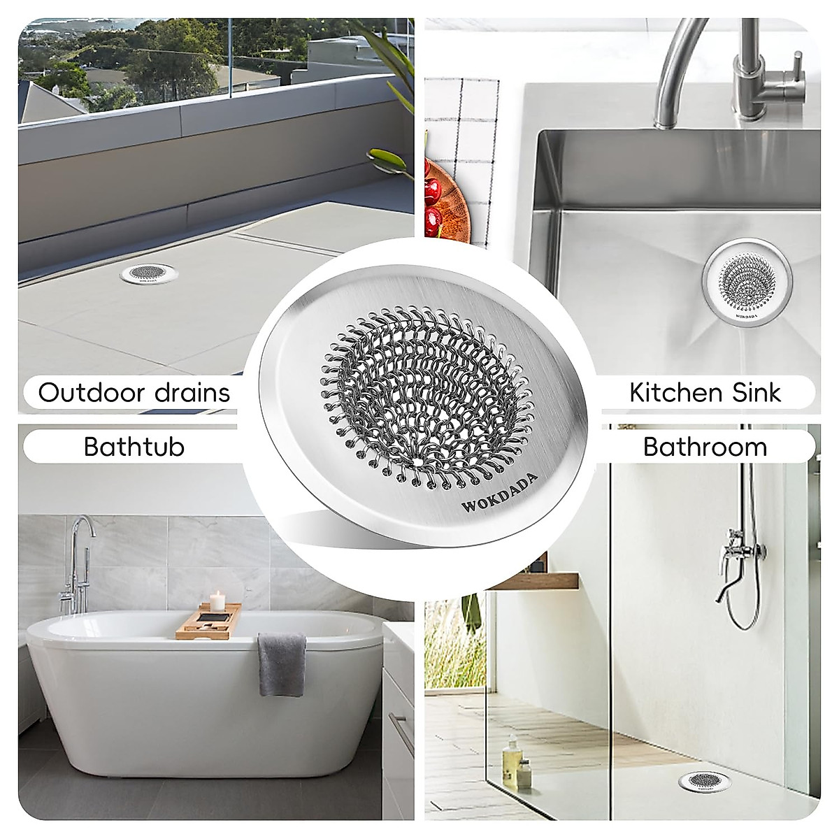 Bathtub Drain Hair Catcher, Wokdada Fast Drainage Shower Drain Hair Catcher, Reversible 304 Stainless Steel Drain Protector for Pop-Up and Regular Drains of Bathroom(Patented Product)