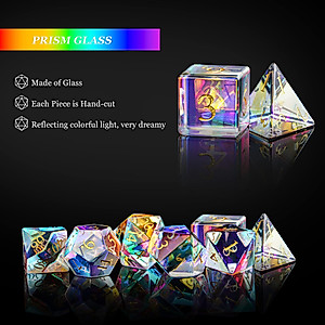 UDIXI Prism Glass Dice Set 7PCS Rainbow Glass DND Dice with Gift Box for Dungeons and Dragons D&D MTG Table Games (Prism Glass)