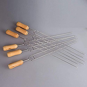 IMEEA 15.3-Inch Kabob Skewer for Grilling, Metal Stainless Steel BBQ Skewer Double Pronged Kebab Skewer with Wooden Handle, 12-Piece