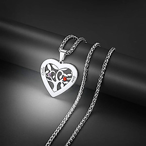 U7 Mothers Necklace Personalized Custom Family Branch Tree Heart Necklace with Crystal Birthstone Stainless Steel Hypoallergenic 2-6 Names Engraved Necklaces for Mom Grandma Wife