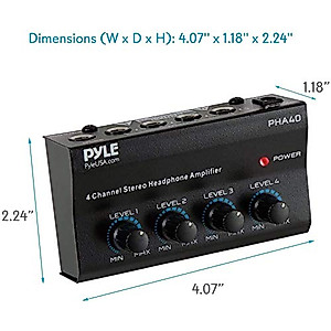 PYLE-PRO 4-Channel Portable Stereo Headphone Amplifier-Professional Multi-Channel Mini Earphone Splitter Amp w/4 ¼” Balanced TRS Headphones Output Jack and 1/4' TRS Audio Input For Sound Mixer-PHA40.