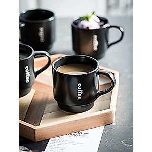 LAUCHUH Stackable Coffee Mug Set with Rack - 15 Ounce for Coffee, Tea, Cocoa, Milk, Set of 4, Father Day Gifts, Black Matte,Black