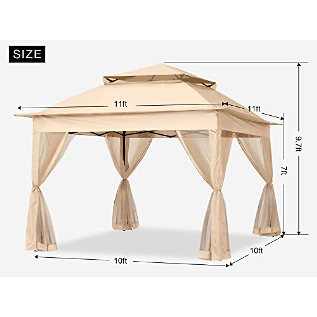 MASTERCANOPY Patio Gazebo Outdoor Pop Up Gazebo with Mesh Walls (11x11, Khaki)