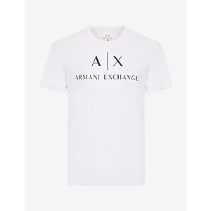 A|X ARMANI EXCHANGE mens Crew Neck Logo Tee T Shirt, White, Medium US