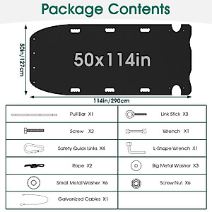 SWANSOFT 50'' x 114'' Yard Drag Sled with Pull Cables, Heavy Duty Yard Sled 1/8 HDPE Thickened Yard Drag Mat for Debris, Leaves, Construction Materials, Logs