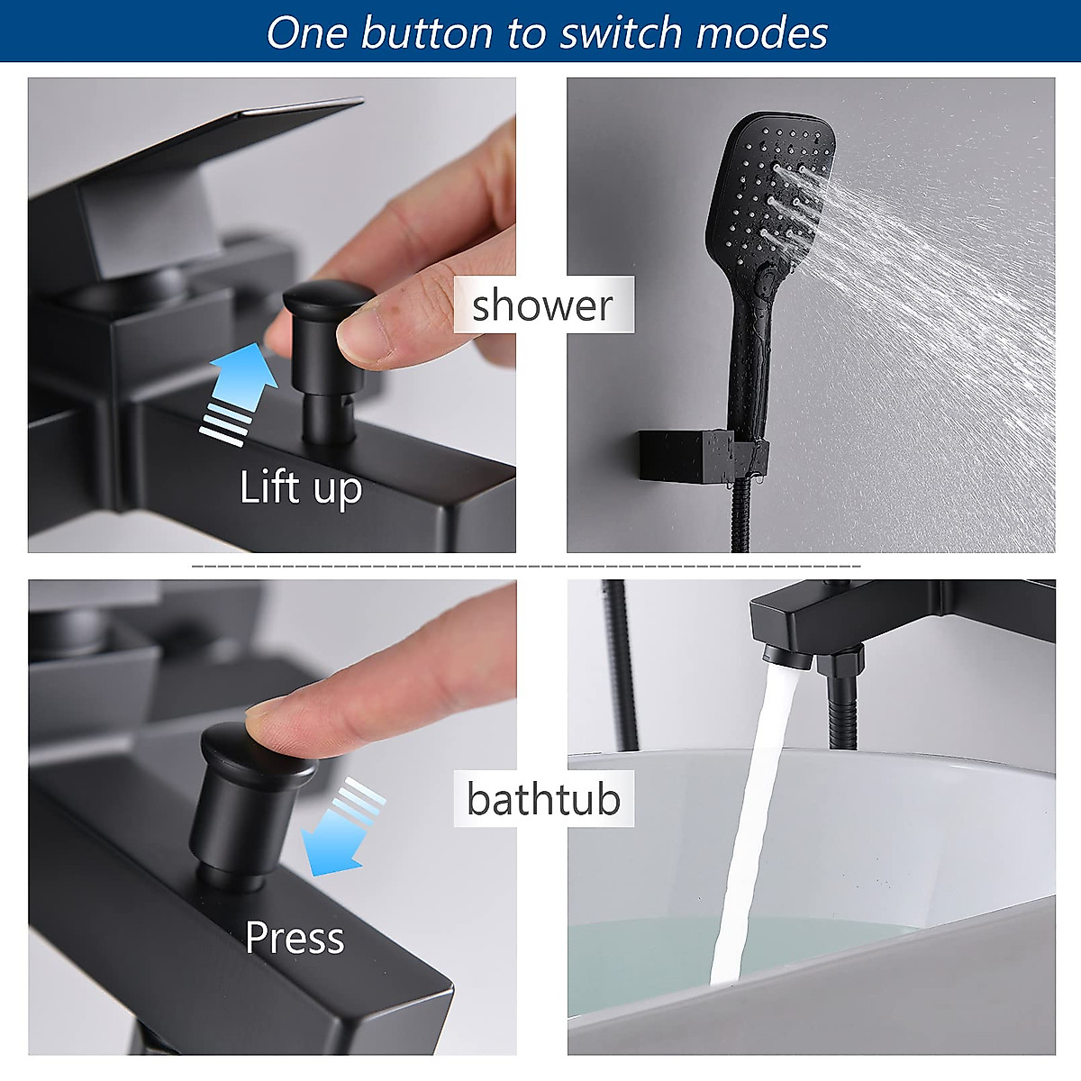 KAPHOME Matte Black Wall Mount Bathtub Faucet with Hand Shower,Tub Shower Faucet with Spout,6Y3MK