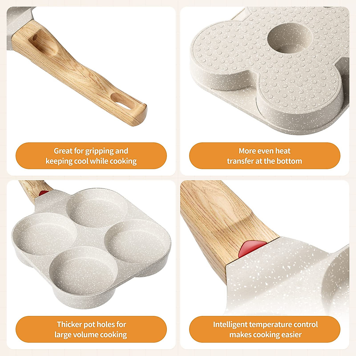 Innerwell Egg Frying Pan - 4 Cup Egg Pan Nonstick, Versatile Fried Egg Pan, Breakfast Skillet for Pancake, Hamburger, Sandwiches, Compatible with Gas Stove & Induction Cookware, Easy to Clean