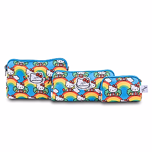 JuJuBe Be Set Organization Pouches, Pretty Travel Toiletry Bag Set for Women, Stylish Party Clutch or Handbag, Hello Kitty | Rainbow