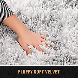 LFHHT Fluffy 5x7 Shag Area Rugs for Bedroom, Plush Fuzzy Shaggy Carpet Rugs for Living Room Classroom Nursery Home Decor, Tie-Dyed Light Grey Anti-Skid Rugs for Kids Girls Boys